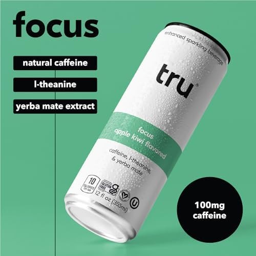 Tru Focus Seltzer Sparkling Water with Green Tea Extract Yerba Mate L ...