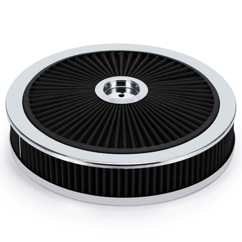 High Flow 14" x 3" Round Black Thru Washable Air Cleaner w/ Chrome Lid ...
