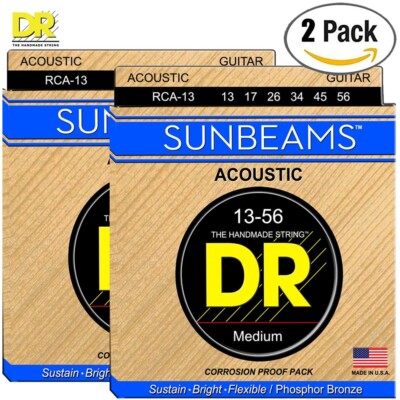 2-PACK DR RCA-13 Sunbeams Phosphor Bronze Acoustic Guitar Strings 13-56 ...