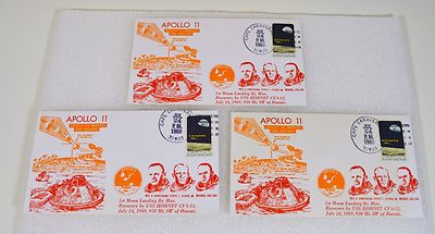 3 Apollo 11 Reentry & Descent Cape Canaveral Stamp Envelopes Jul. 24 ...