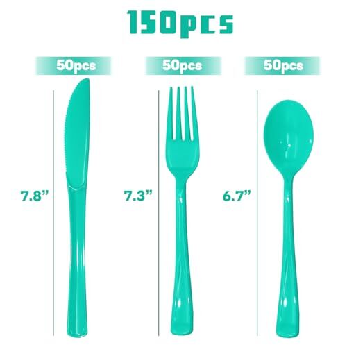 150 Pack Teal Plastic Silverware Plastic Utensils Teal Plastic Cutlery ...