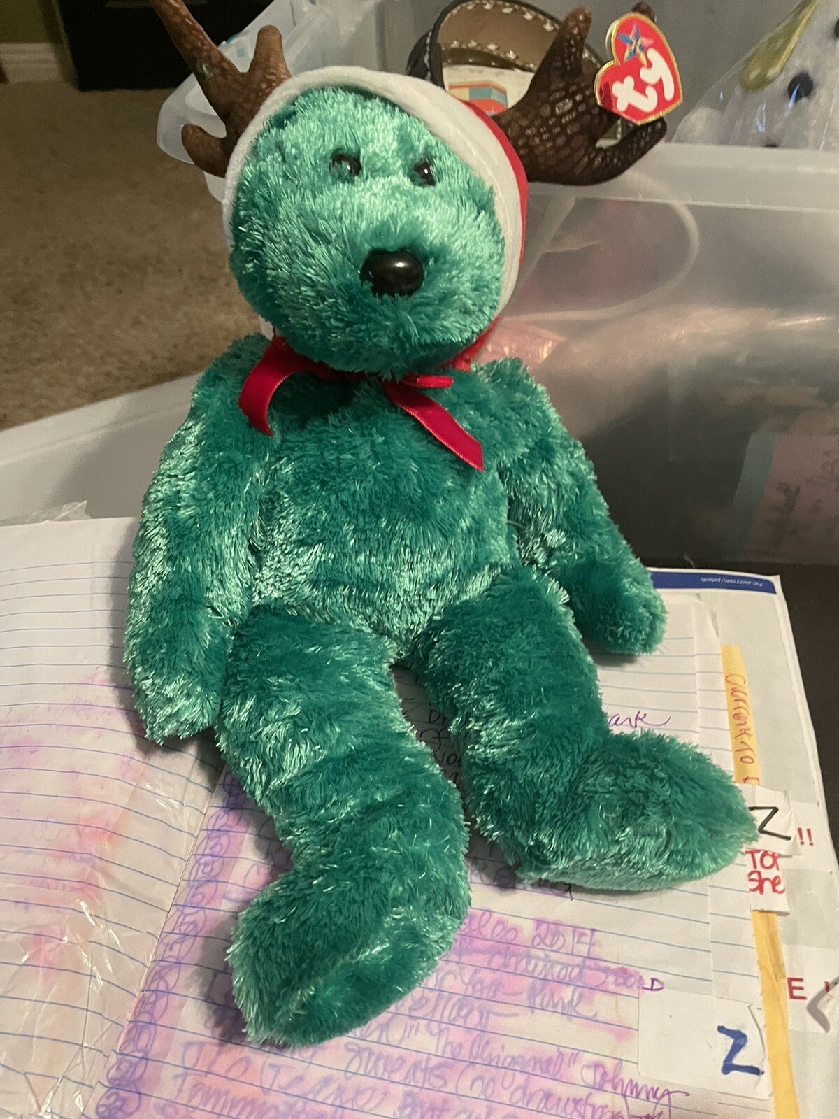 Ty Beanie Buddy BRAND NEW GREENIE RAINDEER 2002 Holiday Teddy 13-Inch ...
