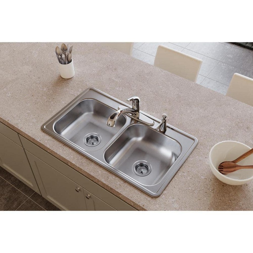 Elkay Drop-in Kitchen Sink 33" Double Bowl 22-Gauge Stainless Steel ...