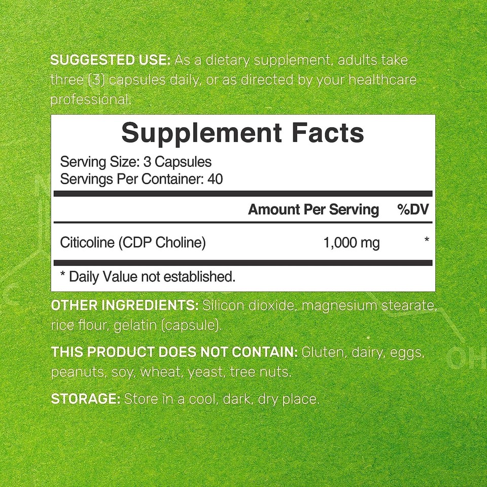 Citicoline CDP Choline 1000mg 120 Caps supports Brain Cognitive ...