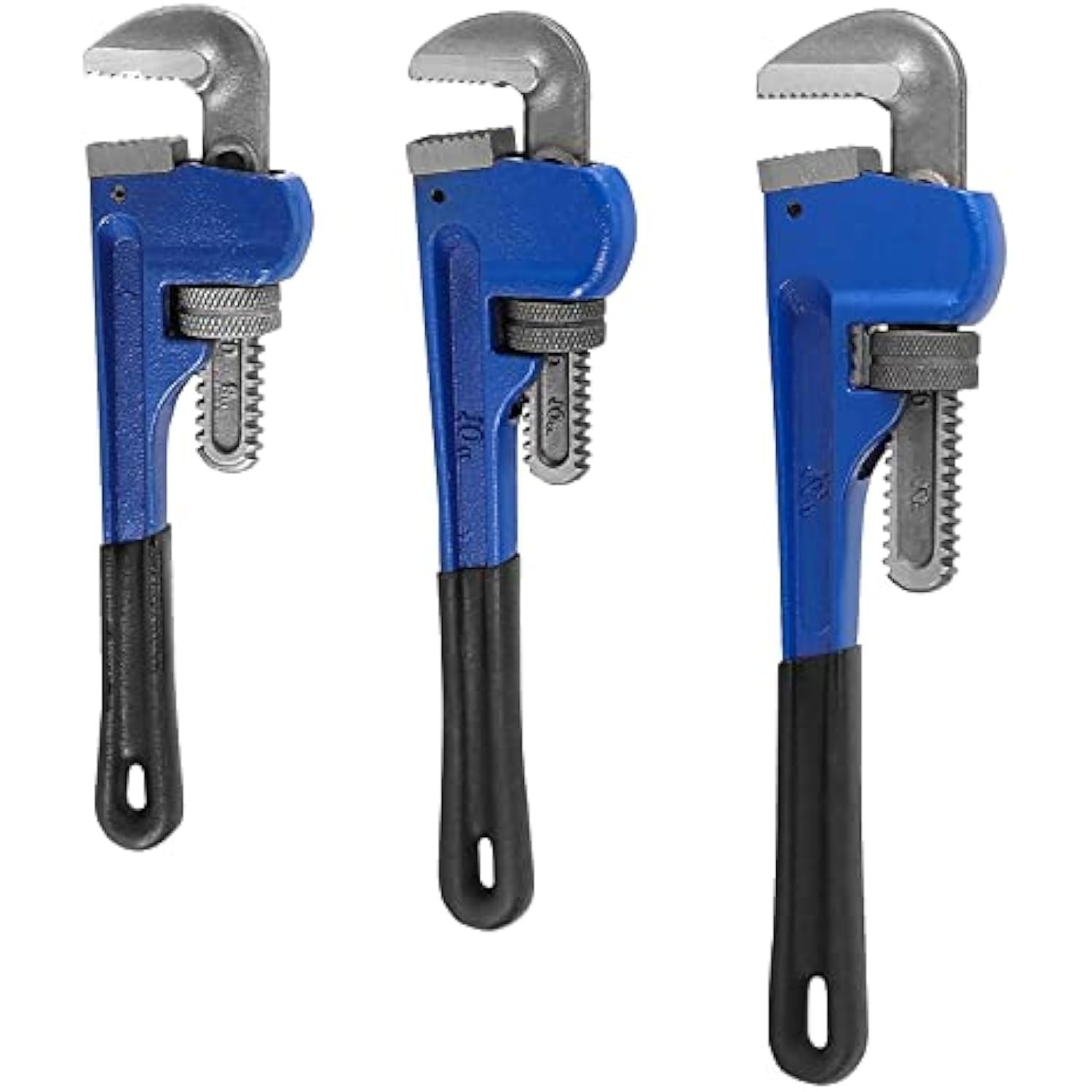 3 piece heavy duty plumbers pipe wrench set, 8" 10" 14" heat treated a ...