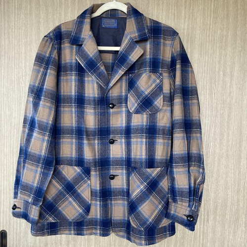 PENDLETON Hunting Jacket Virgin Wool Check Size S Blue & Beige | eBay