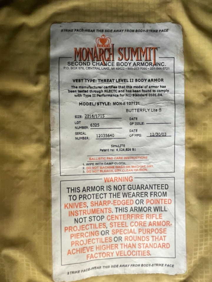 Second Chance Body Armor Carrier with Soft Plates Level 2 LE Agency ...
