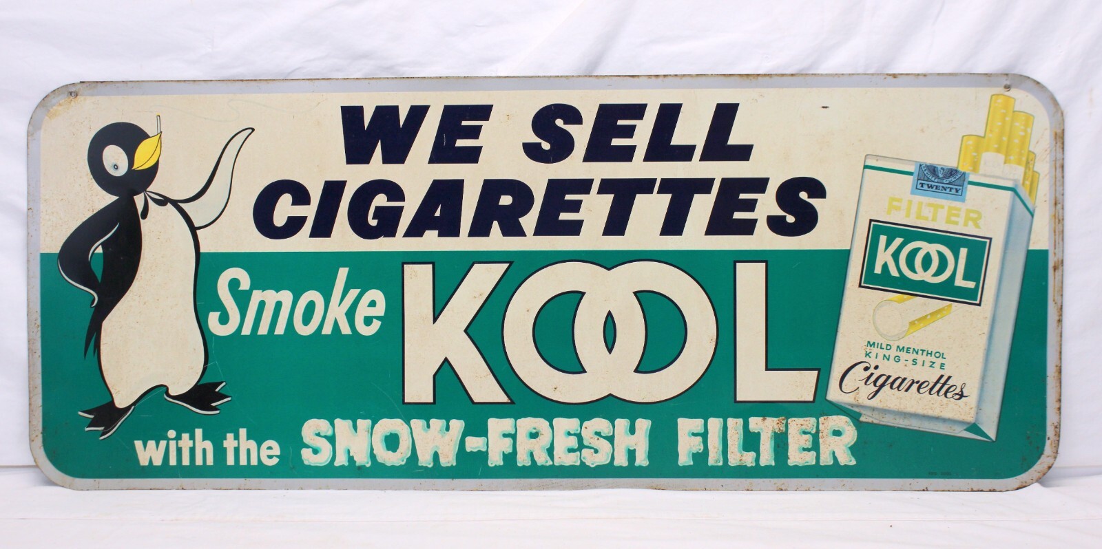 vintage Metal KOOL "We Sell Cigarettes" Metal Sign 12" x 30" PENGUIN ...