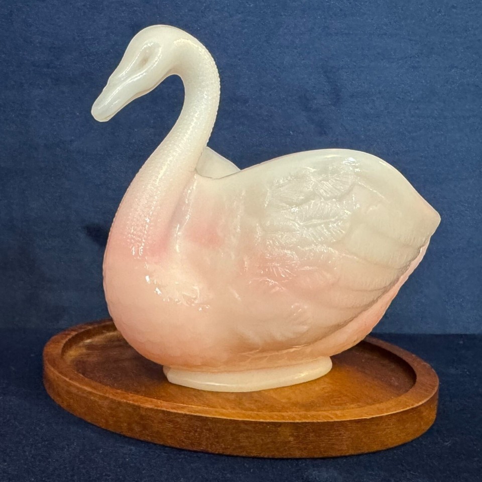 Vintage Fenton Swan Dish Pink Slag Glass Swan Trinket Candy Dish Bowl ...