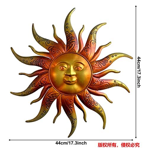 17.3 Inch Metal Sun Wall Art Decor Garden Sculptures Porch Statue for ...