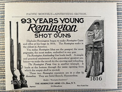 Remington Shot Guns 93 Years Young Ilion NY 1909 Vintage Print Ad | eBay