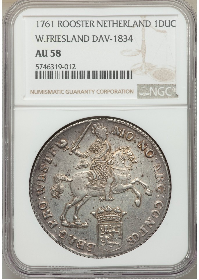 1761 Netherlands West Friesland Rooster Ducaton Silver Rider NGC AU58 w/HD Video | eBay
