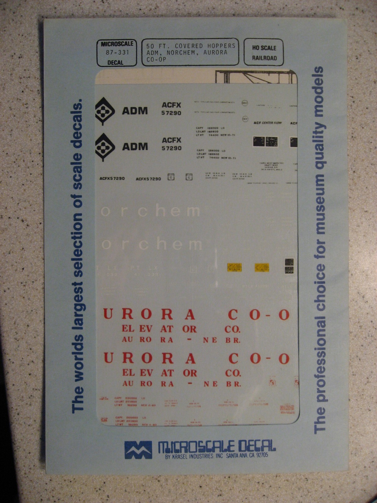 Microscale Decals HO 87-331 50 Ft Covered Hoppers ADM, Norchem, Aurora ...