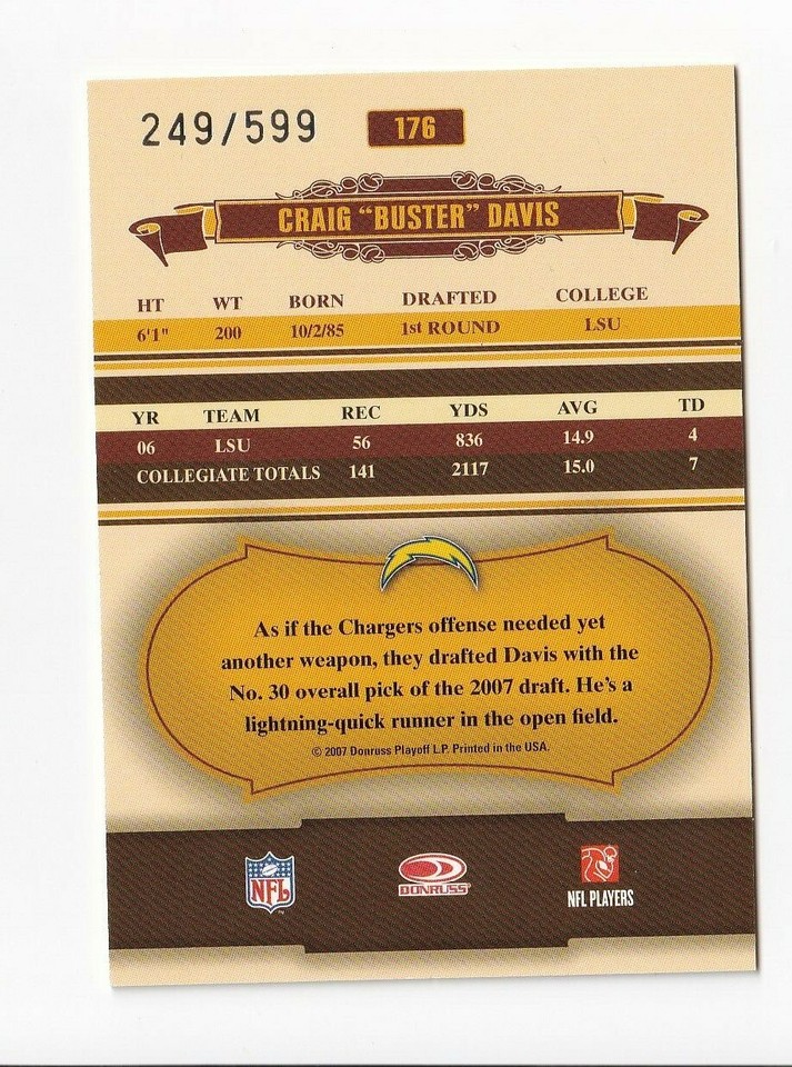 2007 DONRUSS CLASSICS CRAIG "BUSTER" DAVIS ROOKIE 249/599 | eBay