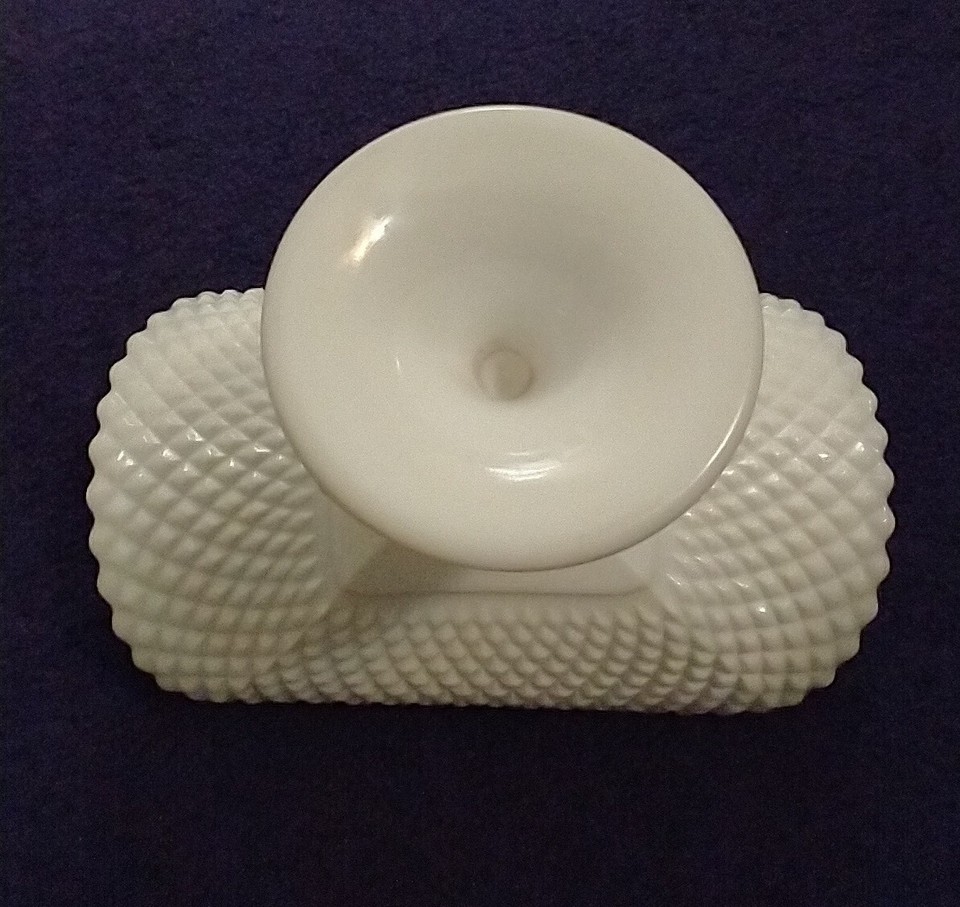 Vintage Fenton White Diamond Point Milk Glass Banana Boat On Pedestal ...