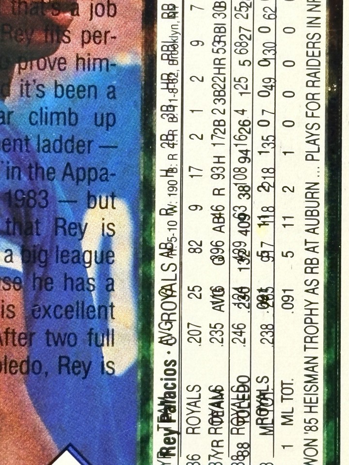 1989 Upper Deck - Bo Jackson #221 ERROR CARD with "Rey Palacios Stats ...