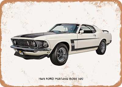 Classic Car Art - 1969 Ford Mustang Boss 302 Oil Painting - Rusty Metal ...