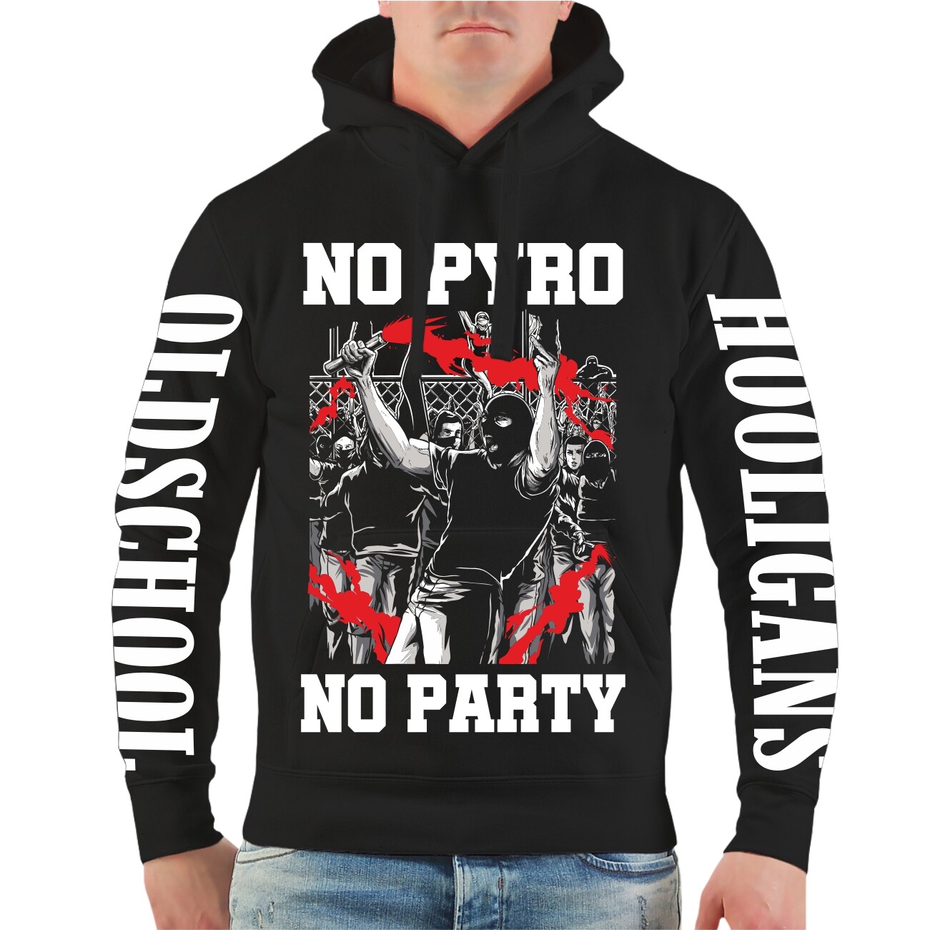 Kapuzenpullover NO PYRO NO PARTY Ultras Stadion Fussball Fans auswärts ...