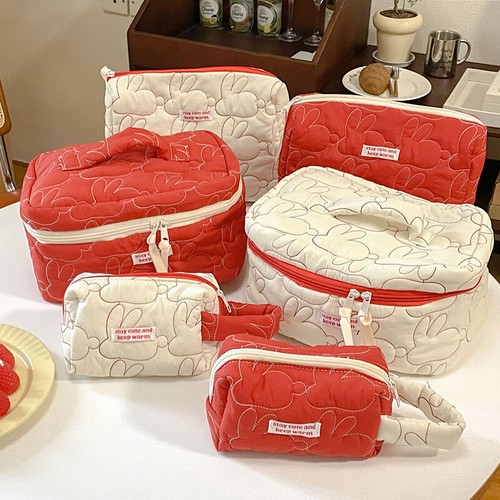 Rabbit Quilted Cotton Flip Cosmetic Bag Cases Lady Makeup Pouch Travel ...