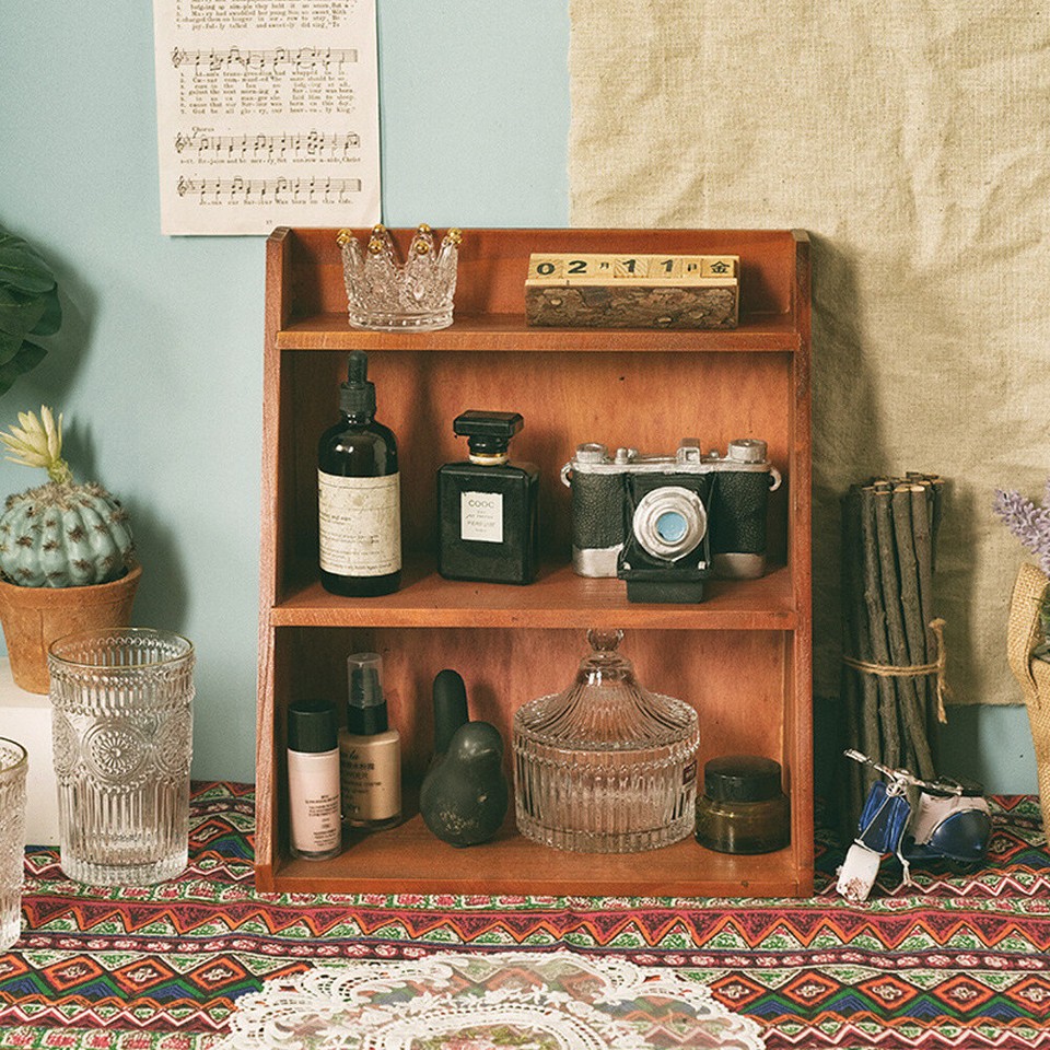 Small Wooden Storage Cabinet Organizer Box Desktop Vintage Drawers ...