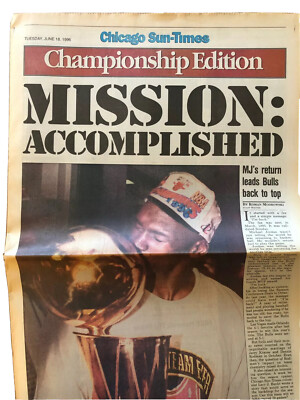 Michael Jordan Chicago Sun Times Newspaper Bulls 4 Time Champs 6/18 ...