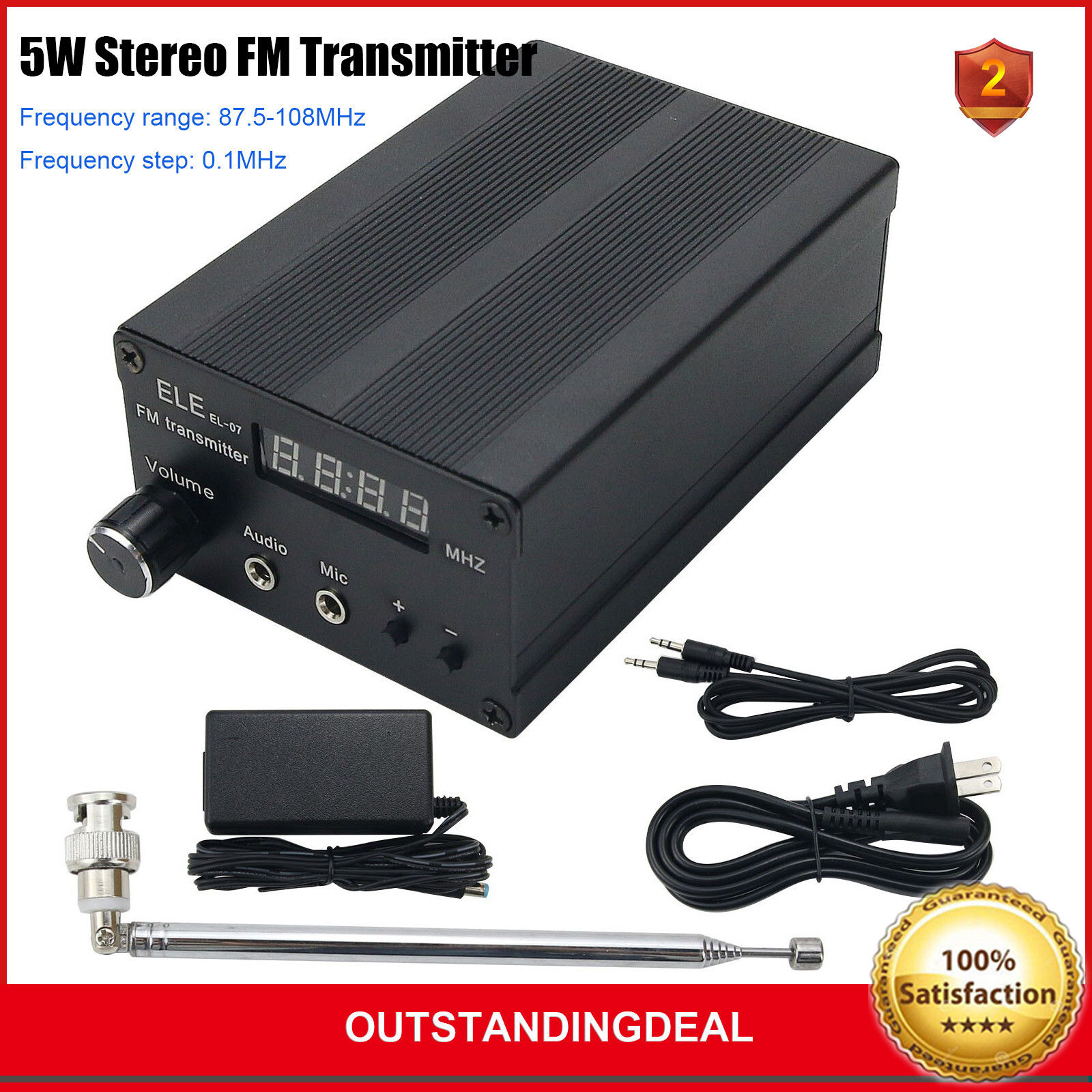 5W Stereo FM Transmitter Wireless Radio Transmitter Power Adjustable 87 ...