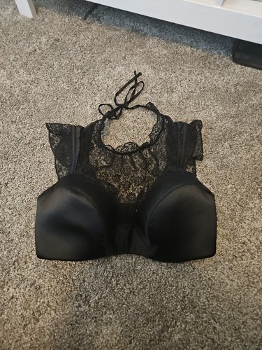 Victoria Secrets Black Lace High Neck Cap Sleeve Open Back Bra 34DD | eBay