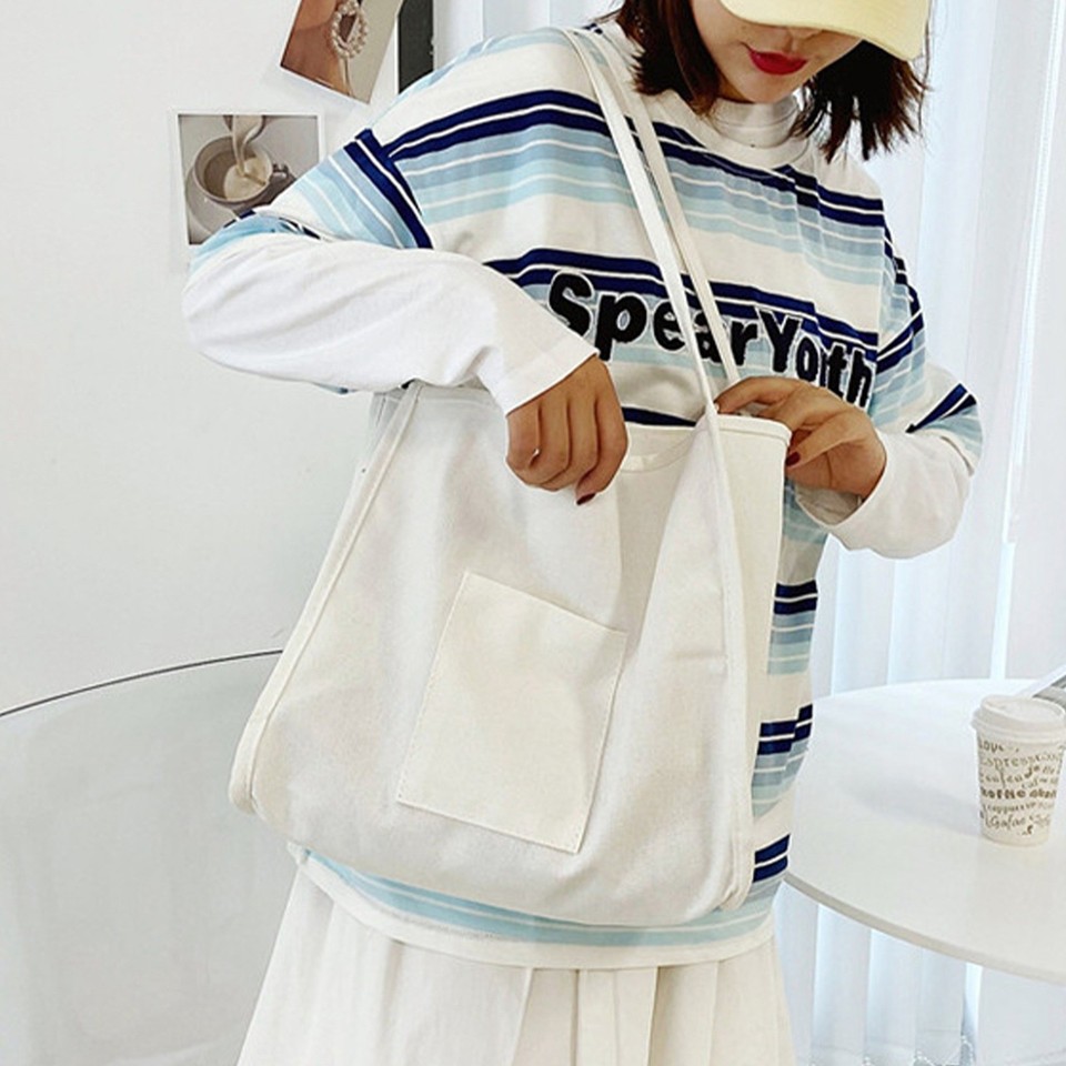 Canvas Shoulder Bag Soft Fashion White Large Capacity Simple Canvas Handbag | eBay Australia