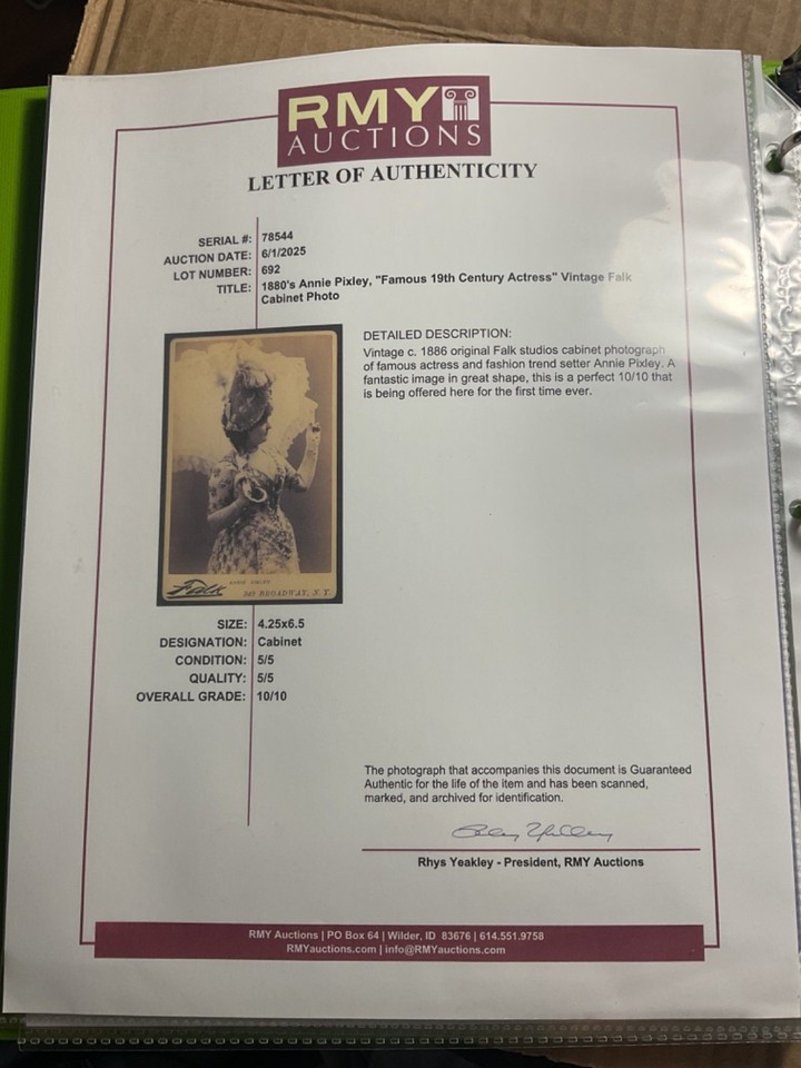 1880's Annie Pixley, "Famous 19th Century Actress" Vintage Falk Cabinet ...