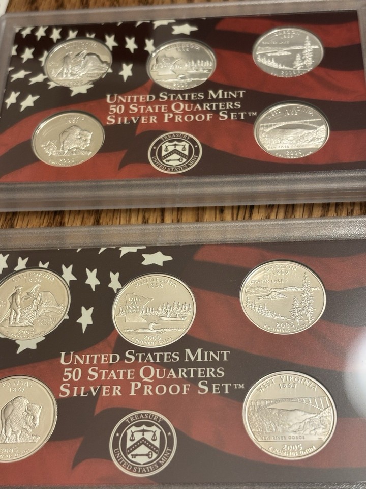 Two Sets 2005 US Mint 50 State Quarters Silver Proof COA OGP 2005 ...