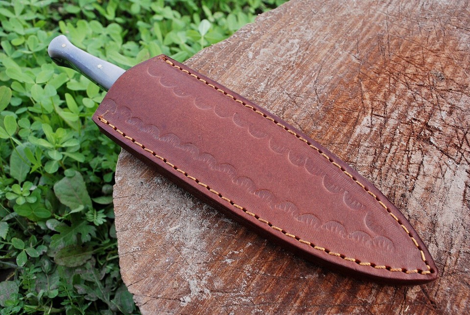 Custom Damascus steel hunting dagger fixed blade boot knife sheath ...