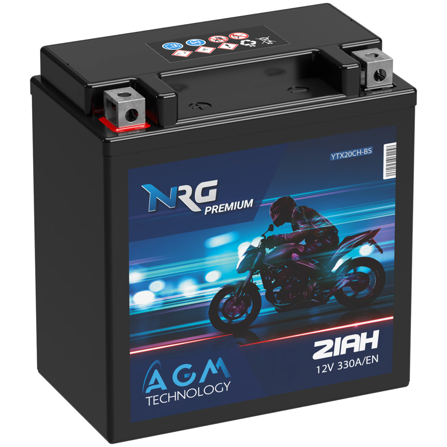 NRG YTX20CH-BS AGM Motorradbatterie 21Ah 12V 330A/EN 82002 20Ah 51892 ...