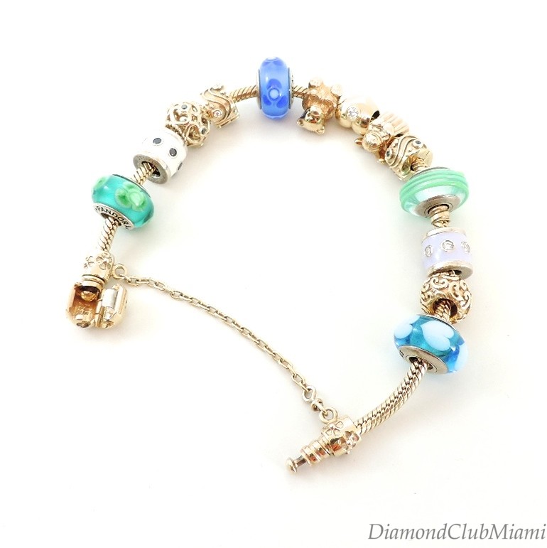 Pandora 14kt Yellow Gold Bracelet 14kt Charm and murano stones 100.3 ...