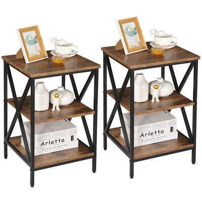 Set of 2 X-shaped Legs End Tables 3-Tier Side Tables Display Storage ...