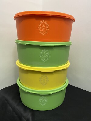 Vintage Tupperware Servalier Round Canister set of 4. 8-1/4 round 3-1/2 ...