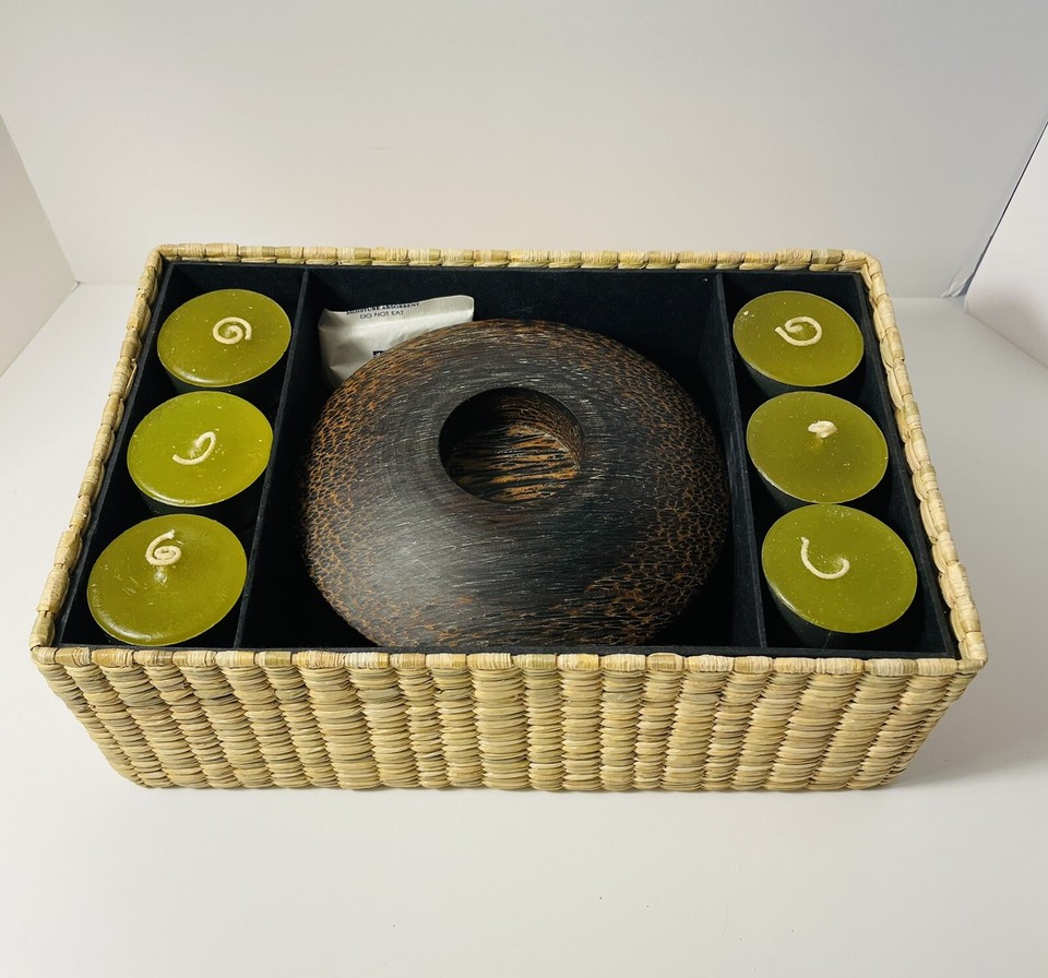 1970 mid century mango wood tea light votive with original candles | eBay