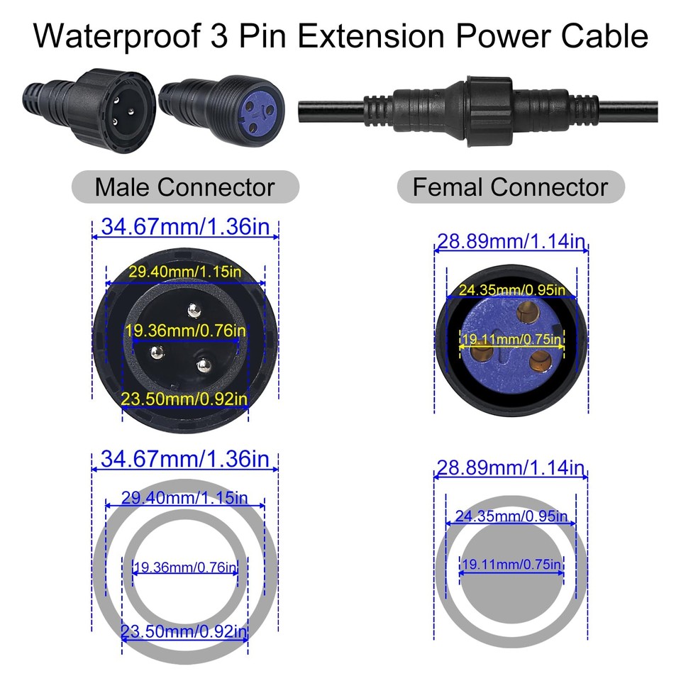 Waterproof Power Cable, 3 Pin 13AWG 2.5mm2 Waterproof Connector Power ...