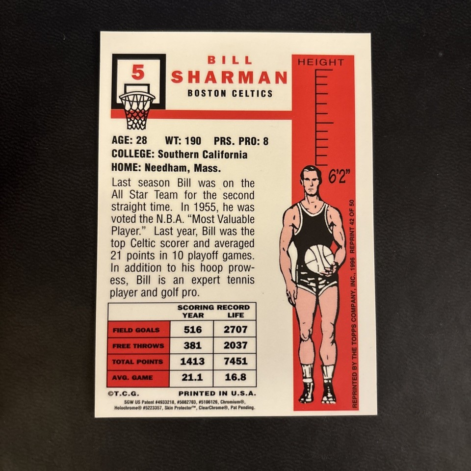 1996-97 Topps - Finest Reprints Bill Sharman #42 | eBay
