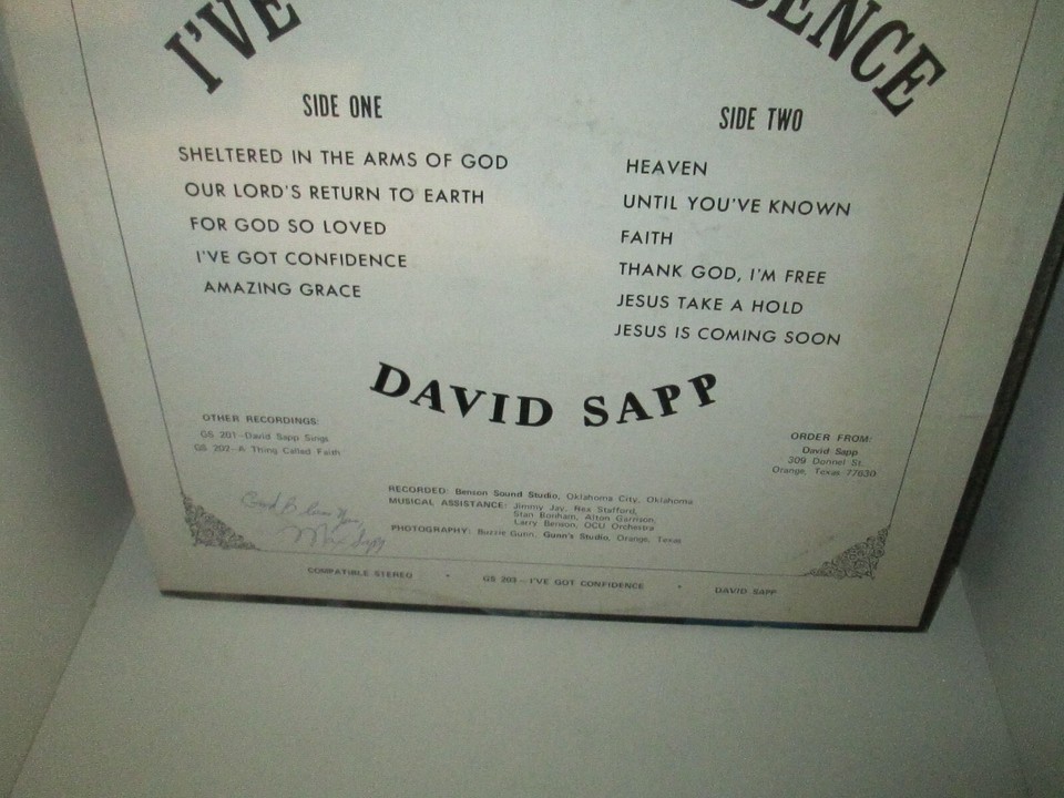 DAVID SAPP - I'VE GOT CONFIDENCE rare Gospel South Texas Lp Signed On ...