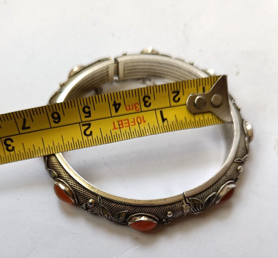 Chinese silver bracelet with carnelian gilt and enamel | eBay