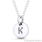 Initial Letter "K" 11mmx8mm Tiny Round Disc .925 Sterling Silver Charm ...