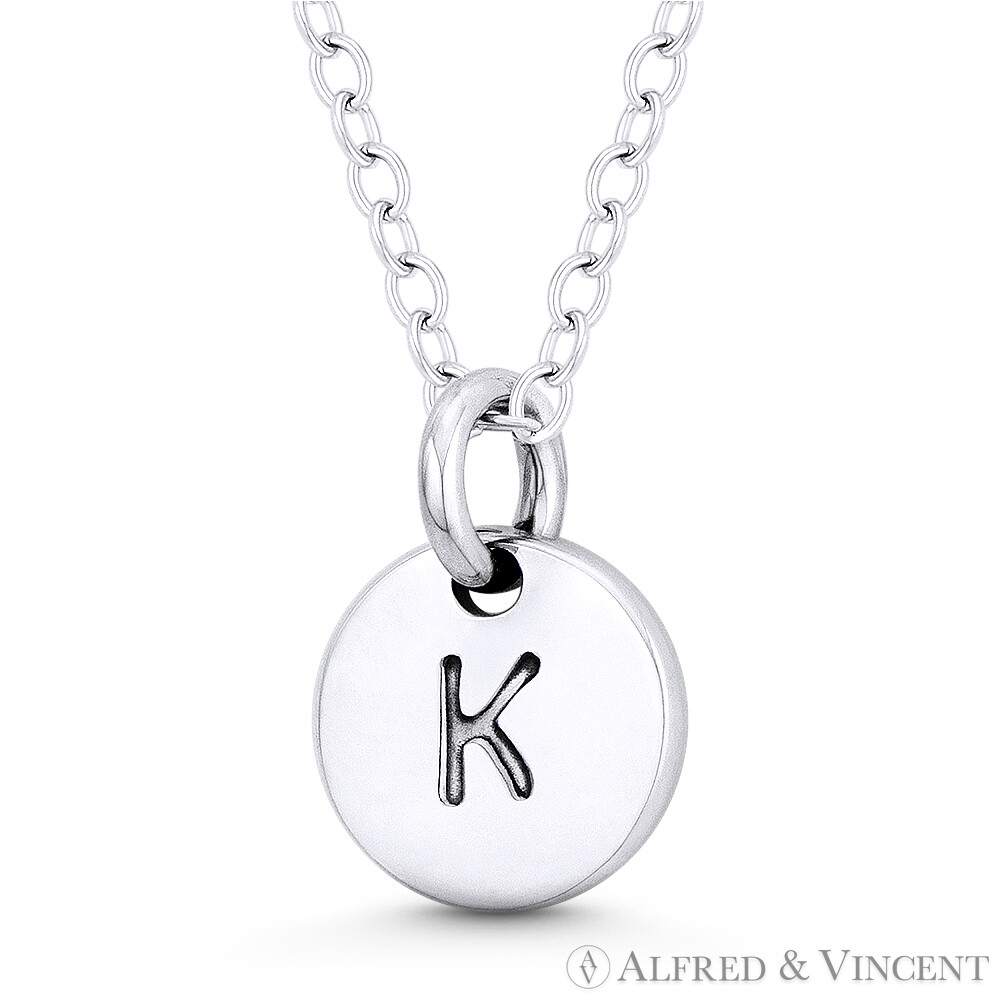 Initial Letter "K" 11mmx8mm Tiny Round Disc .925 Sterling Silver Charm ...