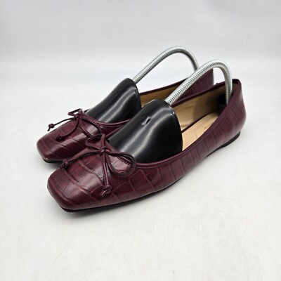 Liz Claiborne Flushing Flats Shoes Wine Maroon Croc Embossed Synthetic ...