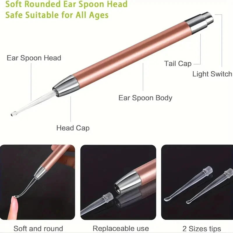 Luminous Ear Scoop LED Light Stainless Steel Visual Ear Cleaner Tool ...