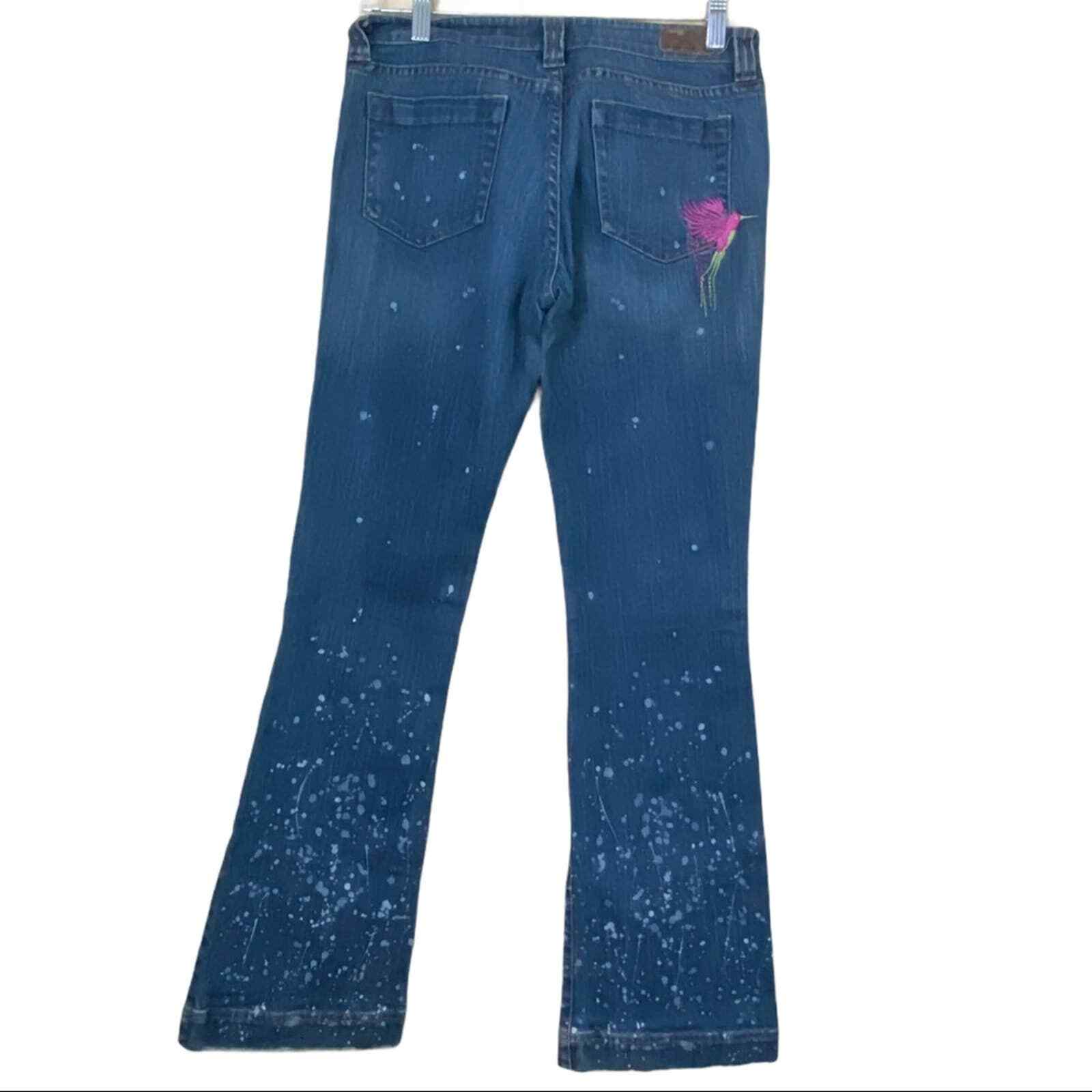 DKNY Embroidered Paint Splash Denim Flare Jeans 5 - Gem