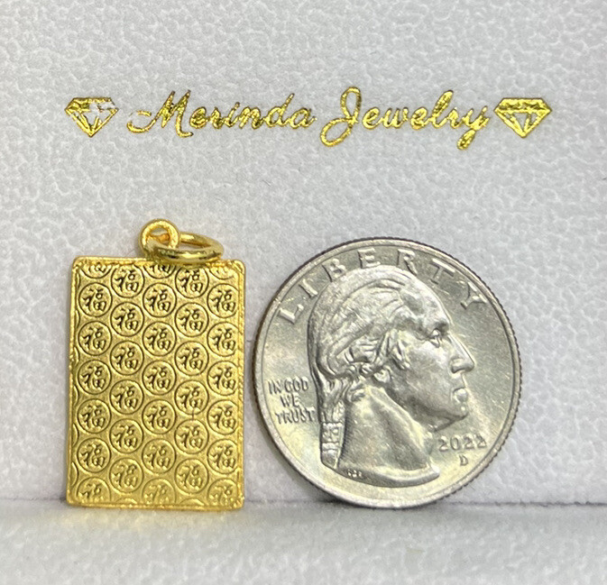 24K Solid Yellow Gold Initial V Unisex Rectangle Charm/ Pendant, 7.56 ...