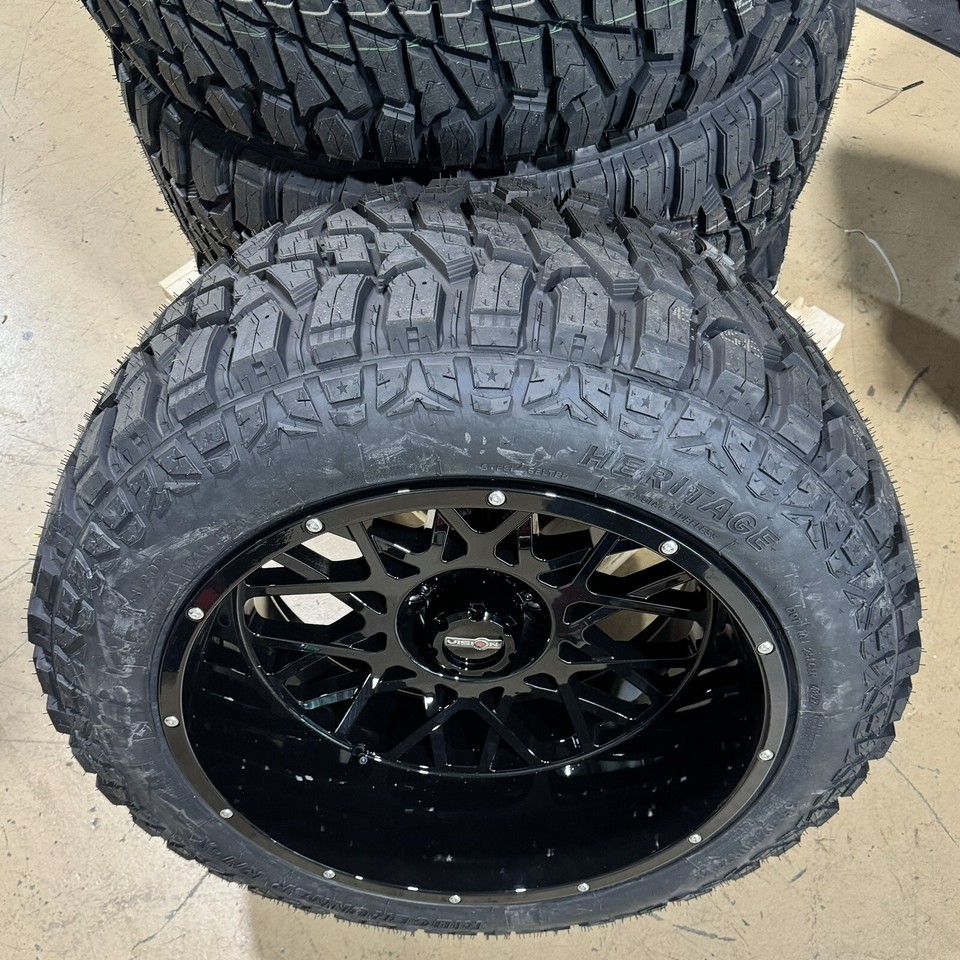 4 22x12 Vision Rocker Gloss Black Wheels 35" RT MT Tires 5x5 Jeep ...