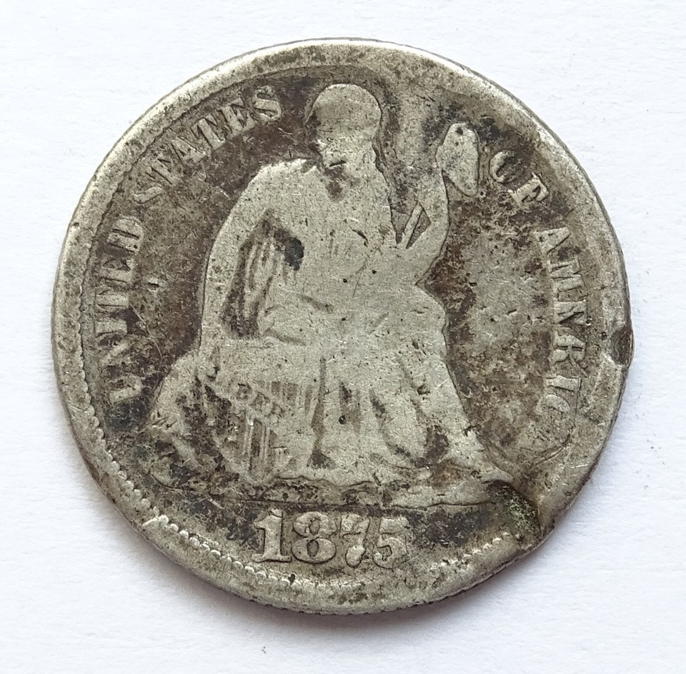 One dime 1875 CC (Carson City) Seated Liberty Etats-Unis Argent état B ...