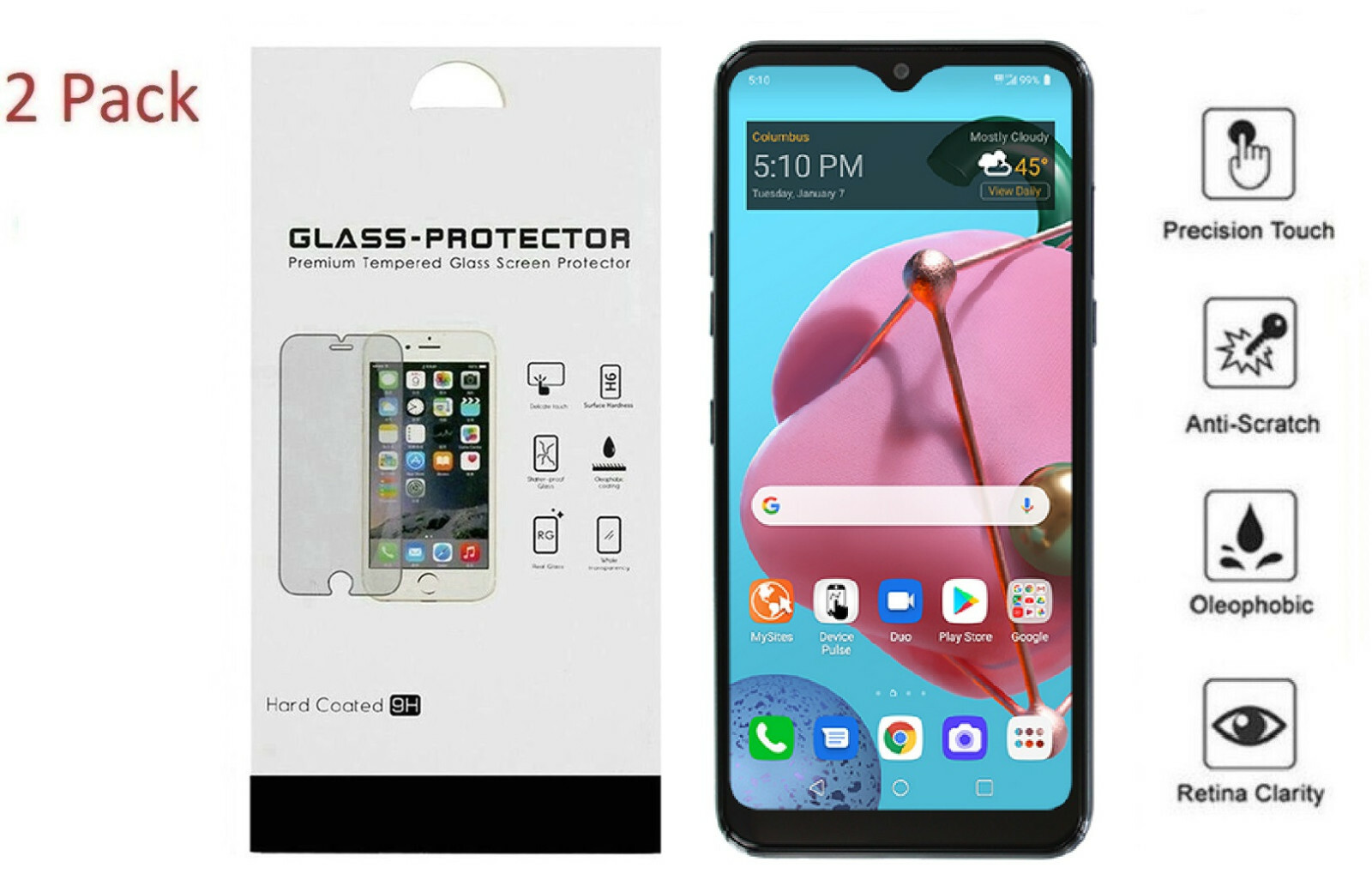 For LG Reflect L555DL / LG K51 Q51 2 Pack Tempered Glass Screen ...