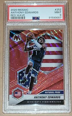 PSA 9 2020 PANINI MOSAIC RED WAVE ANTHONY EDWARDS ROOKIE #252 T-WOLVES ...